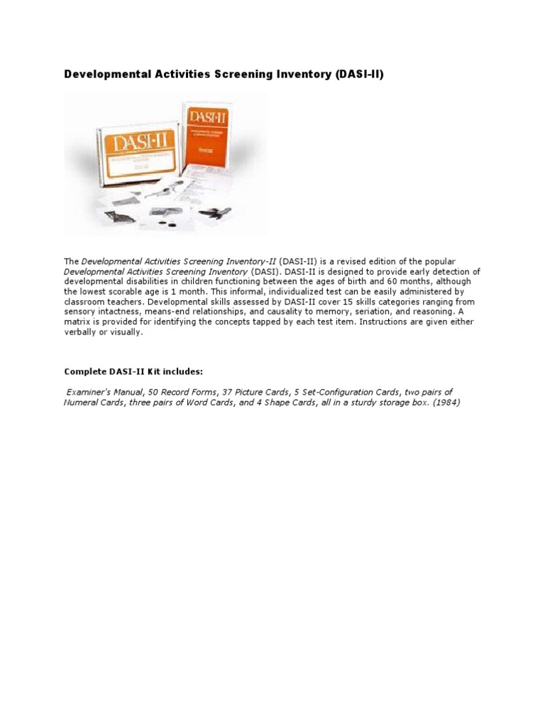 DASI-II Developmental Assessment Kit | PDF | Self-Improvement | Science ...