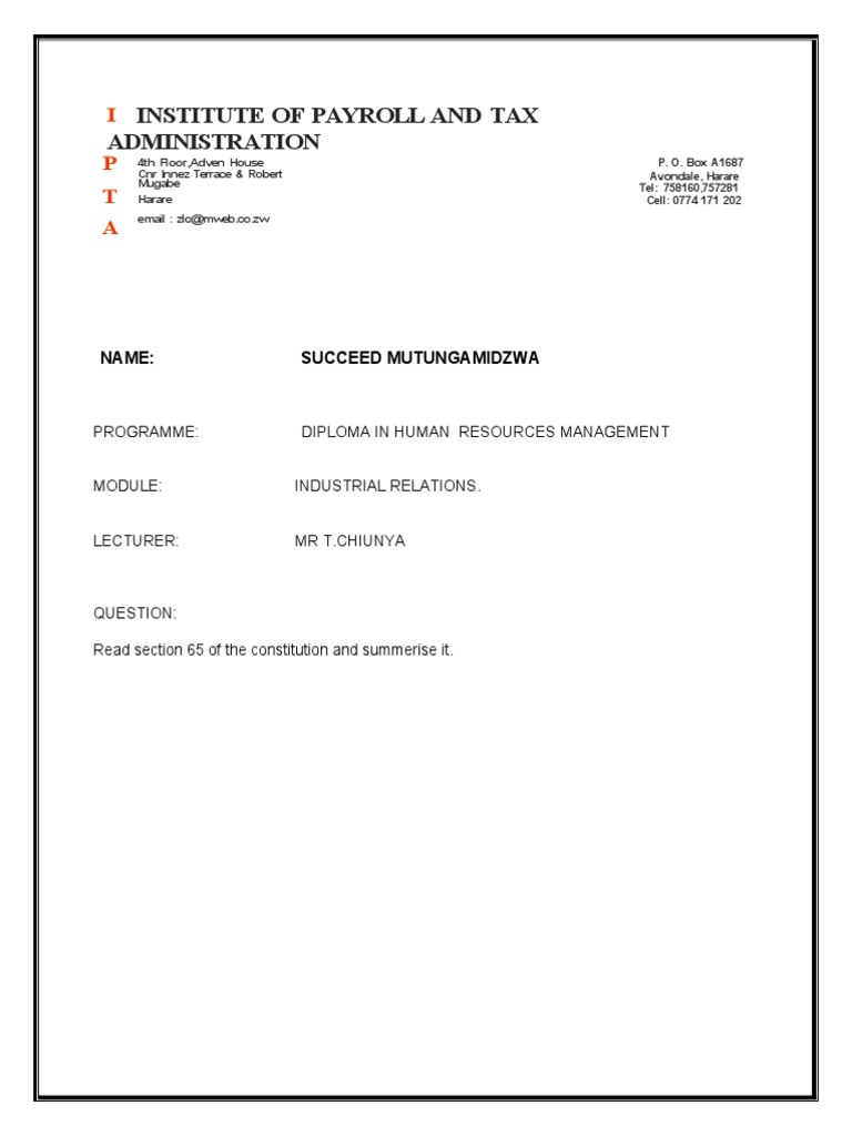 Section 65 of The Constitution | PDF