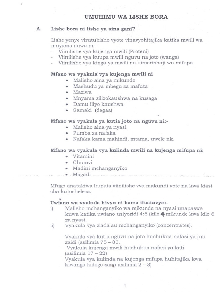 UMUHIM WA LISHE BORA - The Importance of Proper Feeding1457438828 | PDF