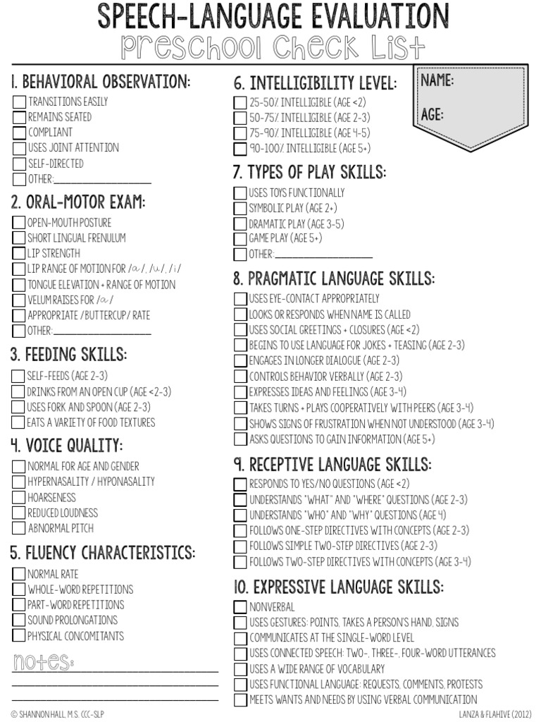 Preschool Speech-Language Checklist | PDF | Nonverbal Communication ...