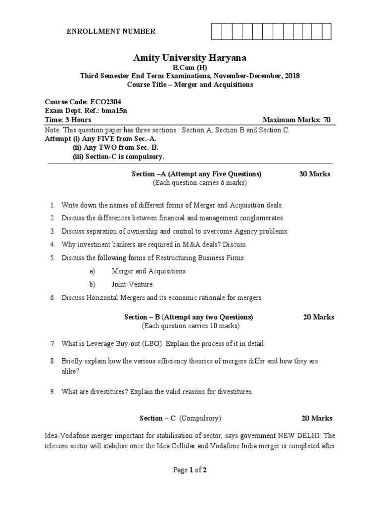 BCom Sem-III Merger and Acquisitions Out | PDF
