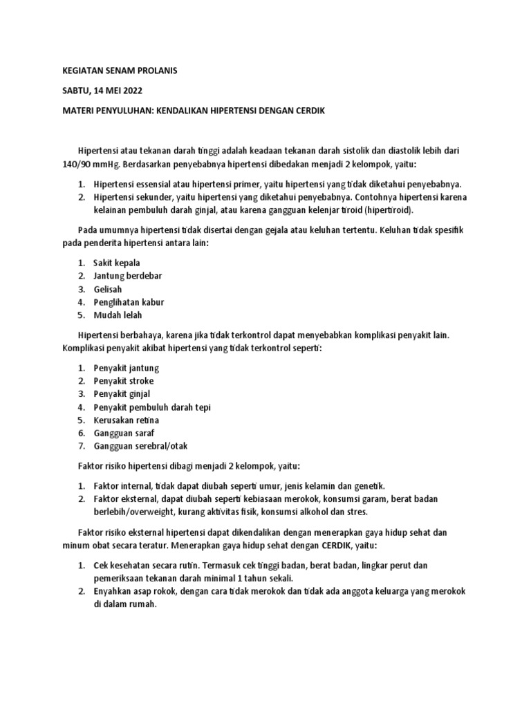 Materi Senam Prolanis | PDF