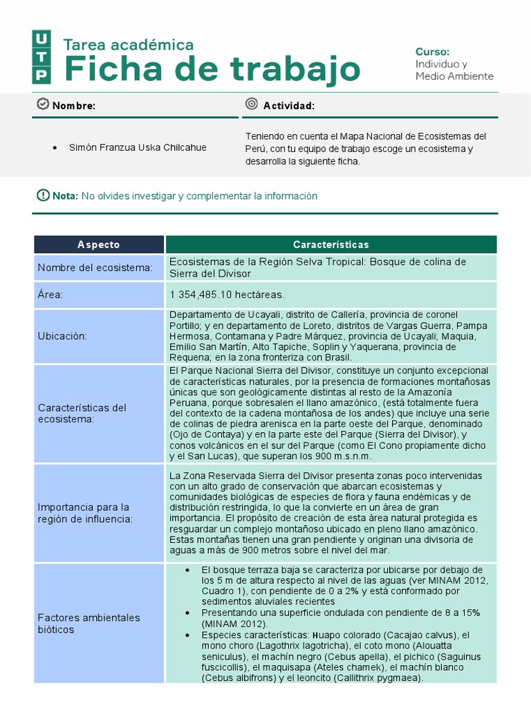 Semana 02 Tema 01 Tarea Ecosistemas Del Perú Simon Franzua Uska ...