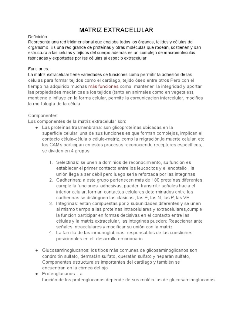 Matriz Extracelular e Importancia Clínica | PDF | La matriz extracelular | Inflamación