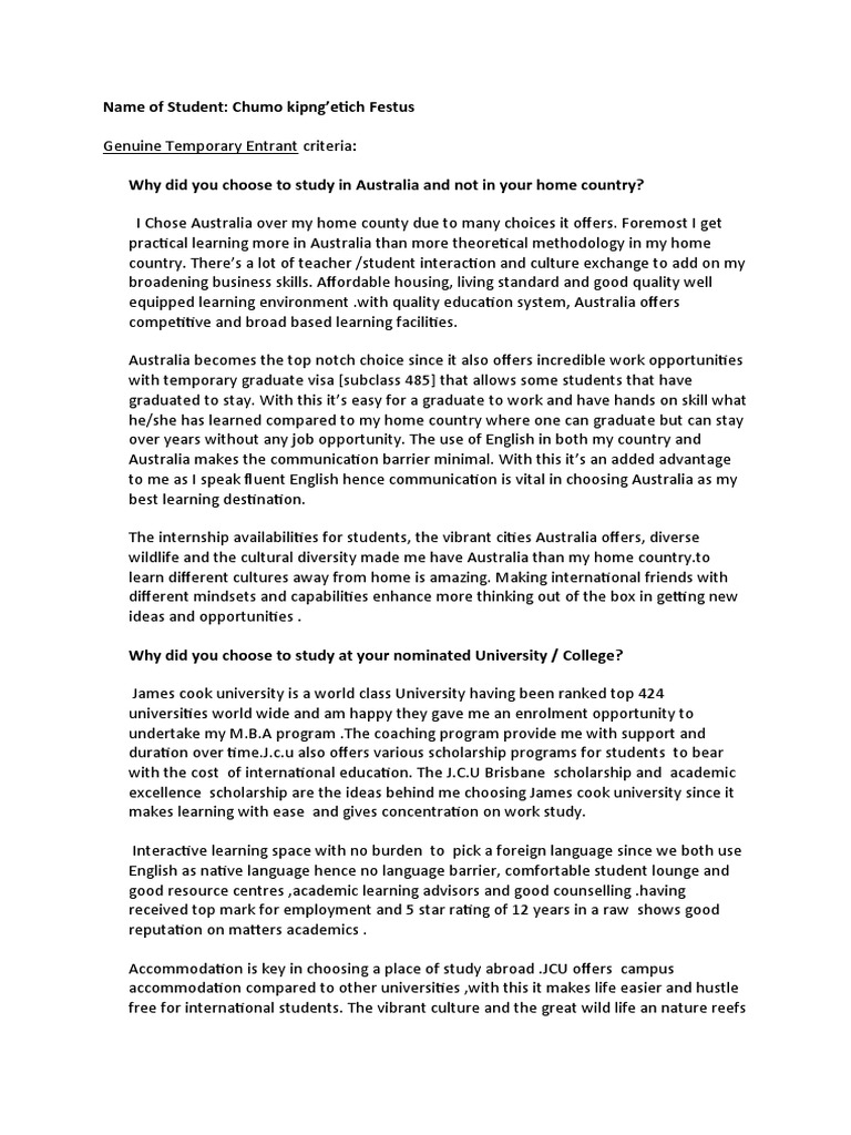 Student SOP GTE Statement | PDF