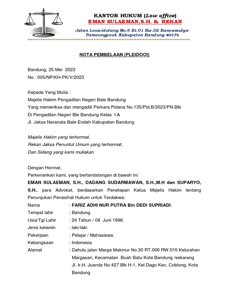 Surat Pembelaan (Pledoi ) Ok 2 | PDF