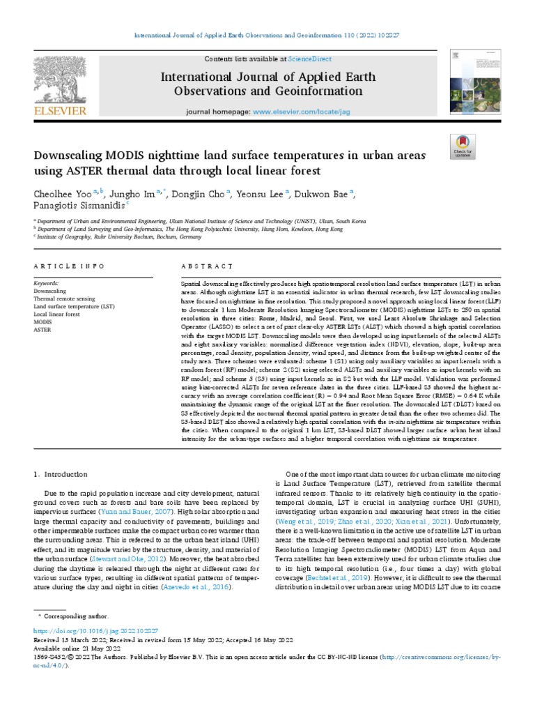 Downscaling MODIS Nighttime Land Surface Temperatures in Urban Areas Using ASTER Thermal Data ...