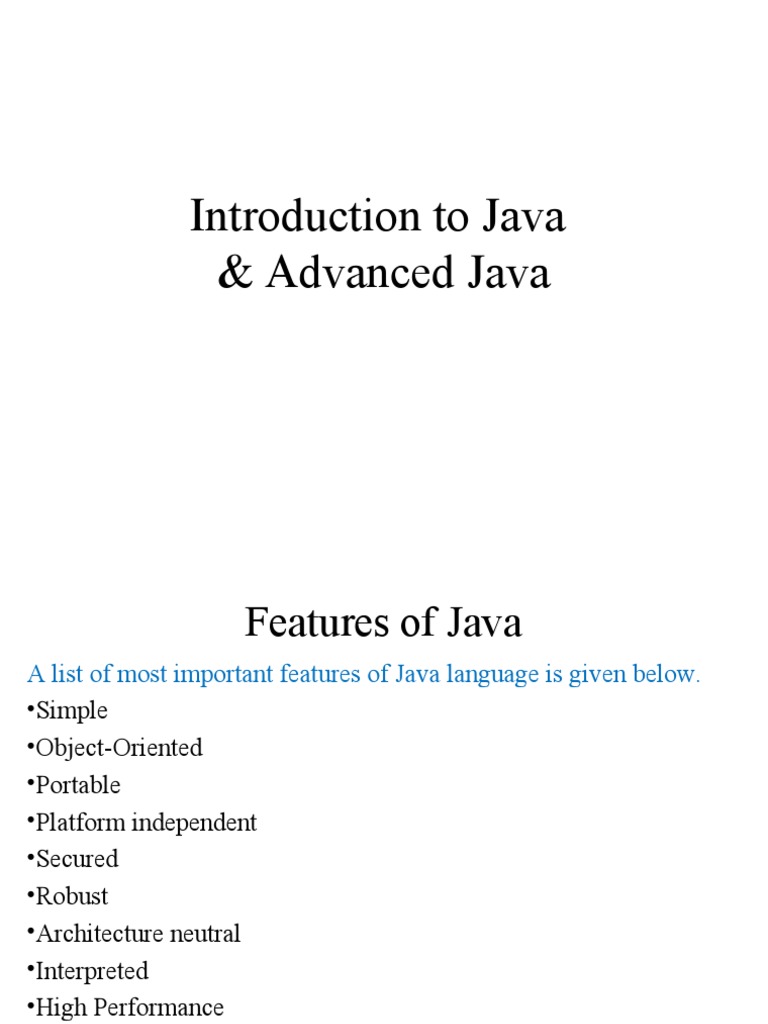 Introduction To Java And Advanced Java Pdf