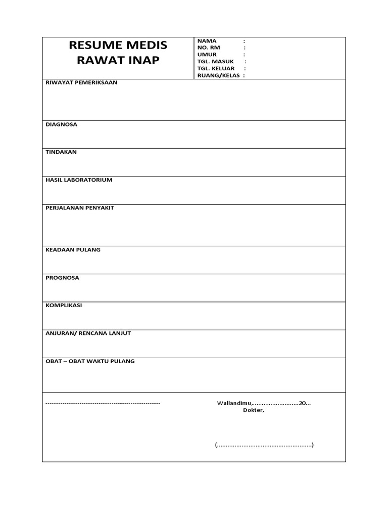 Form Resume Medis Ranap | PDF