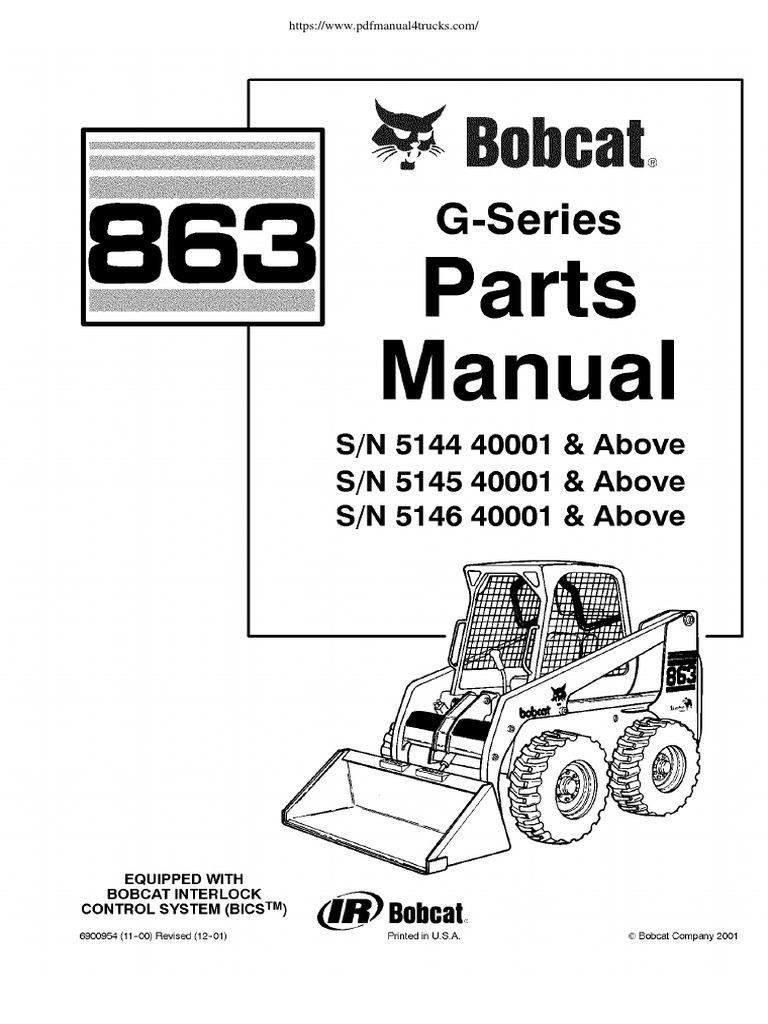 Bobcat Skid Steer 863G Parts Manual PDF | PDF
