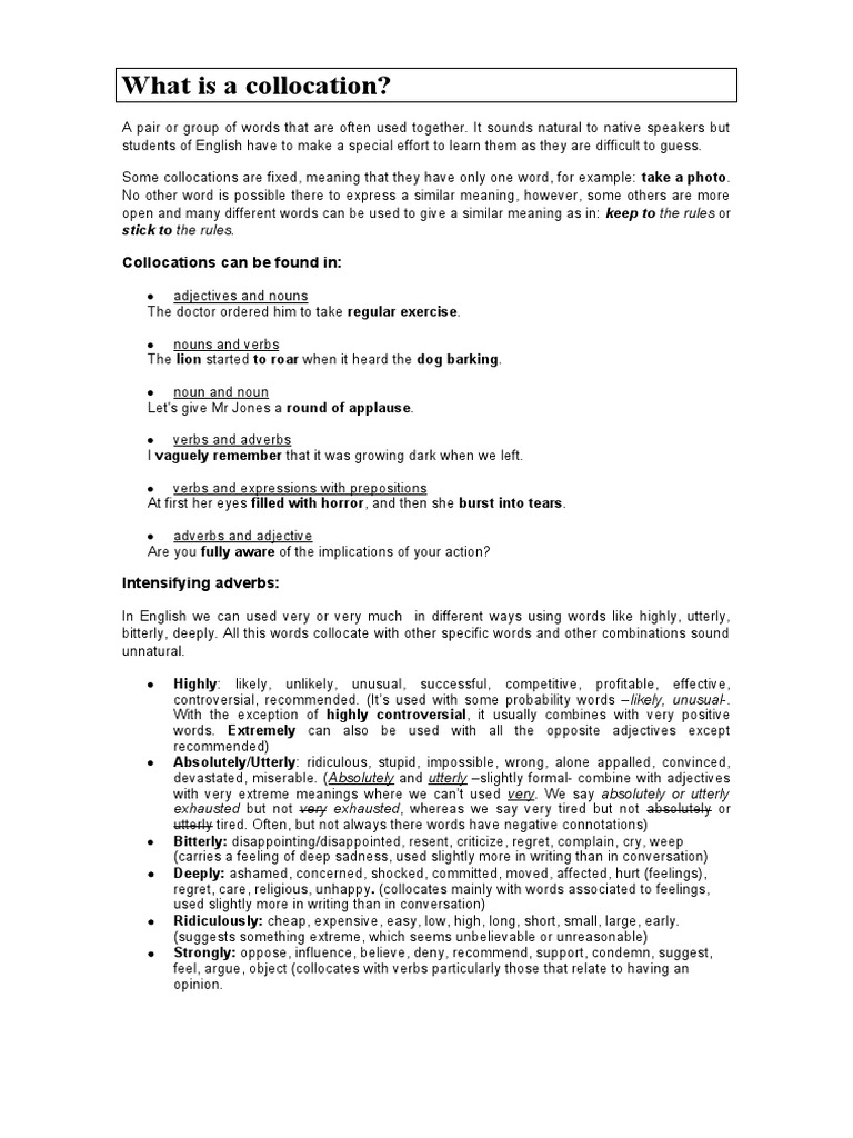 Varios (Collocations, Verbs Followed by Preps) | PDF | Word | Adverb