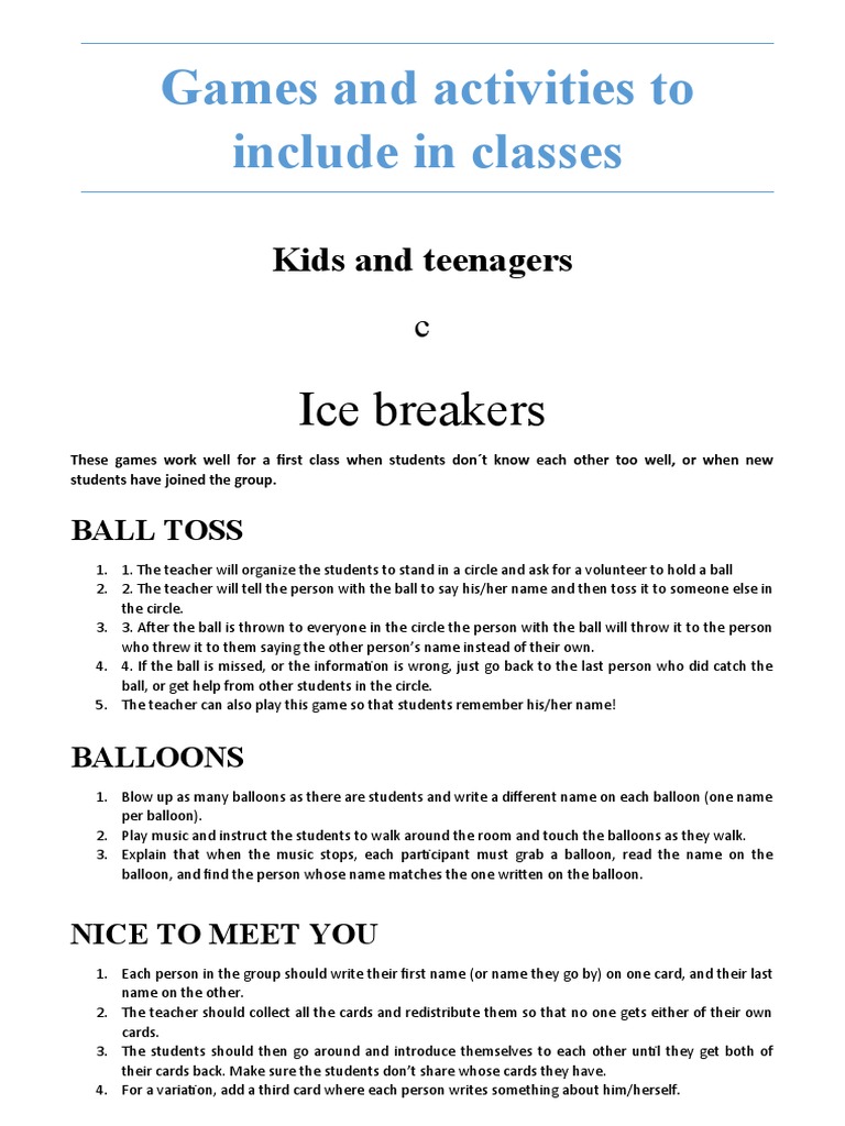Games and Activities To Include in Classes | PDF | Linguistics
