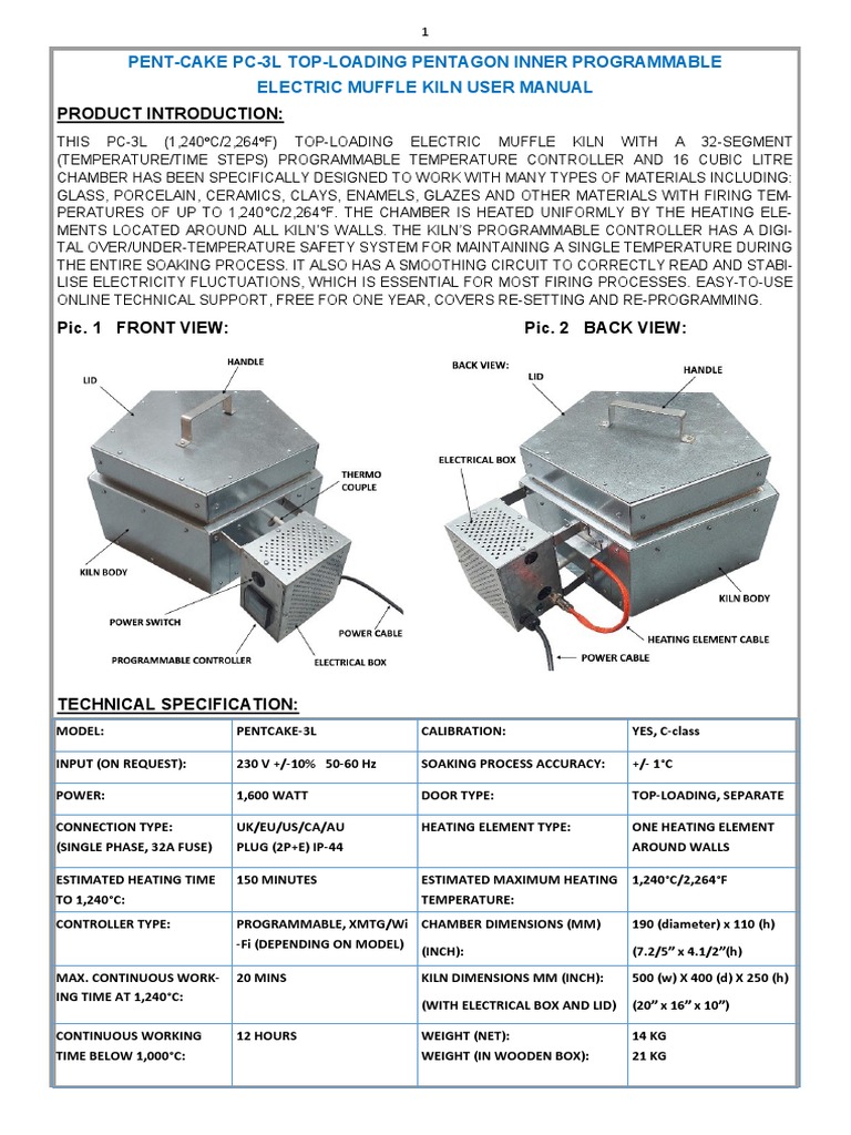 (En) Pent-Cake Pc-3l Kiln Instruction Manual | PDF | Countertop | Heat