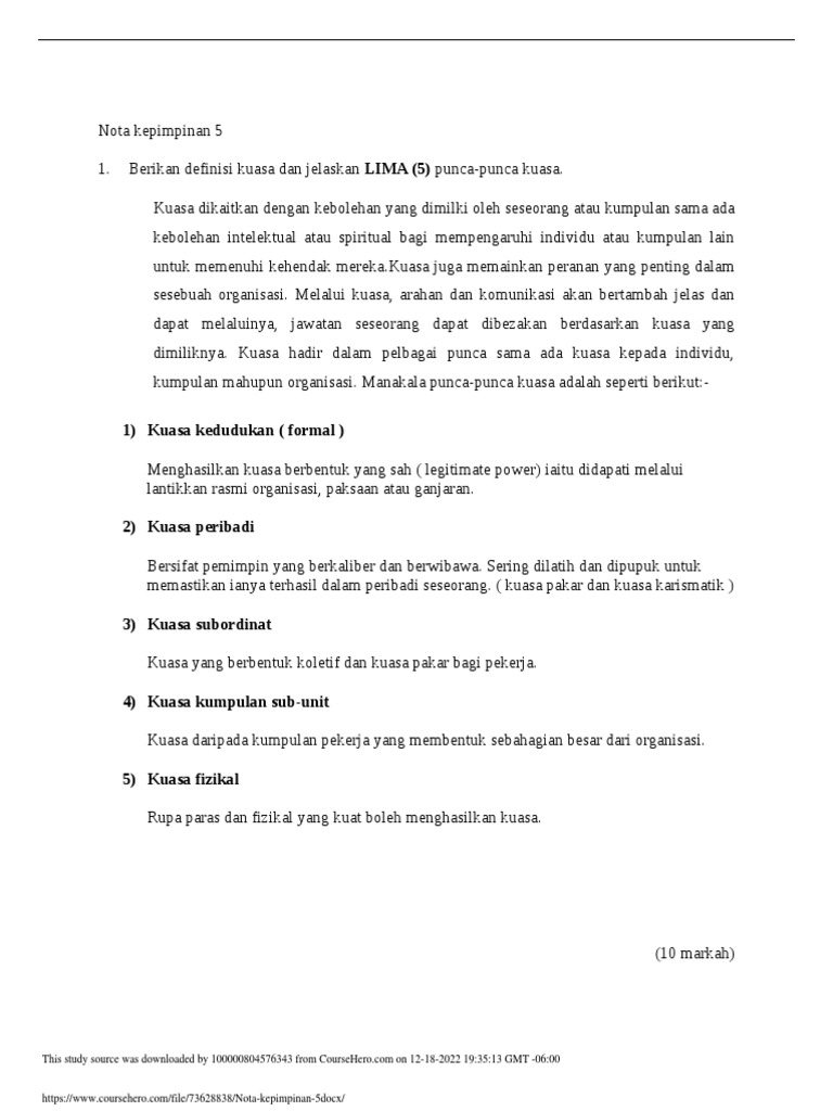 Nota Kepimpinan 5 | PDF