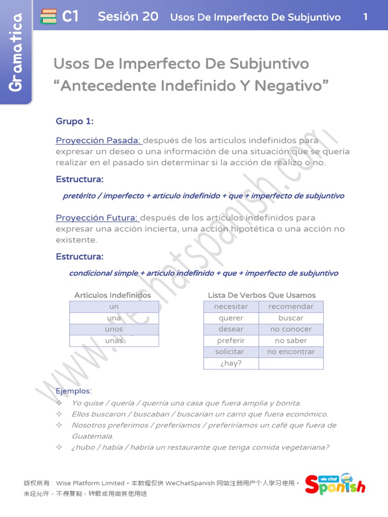 Usos de Imperfecto de Subjuntivo "Antecedente Indefinido Y Negativo" | PDF