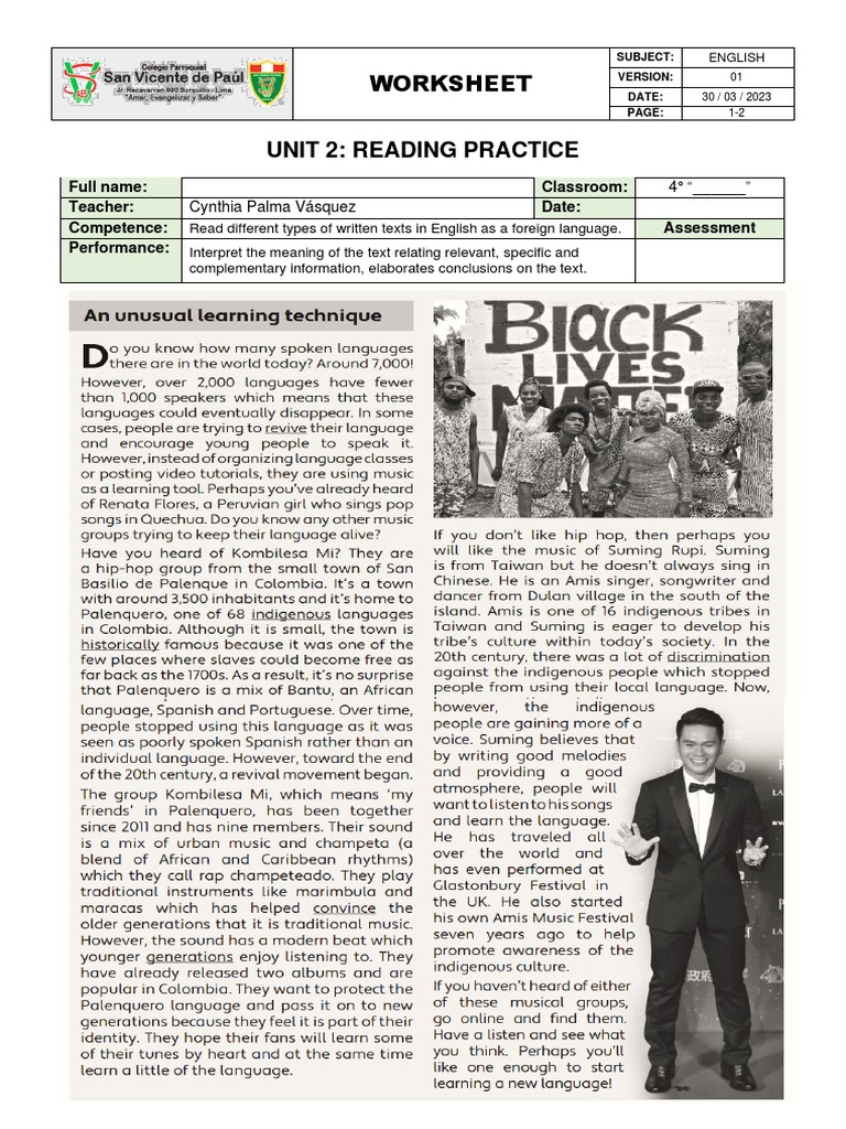 4 Grade Worksheet 1 Reading | PDF