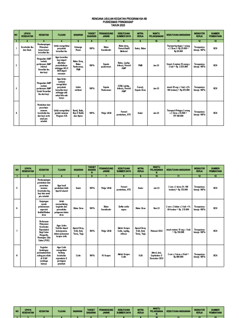 Rencana Usulan Kegiatan Program Kia KB 2022 | PDF