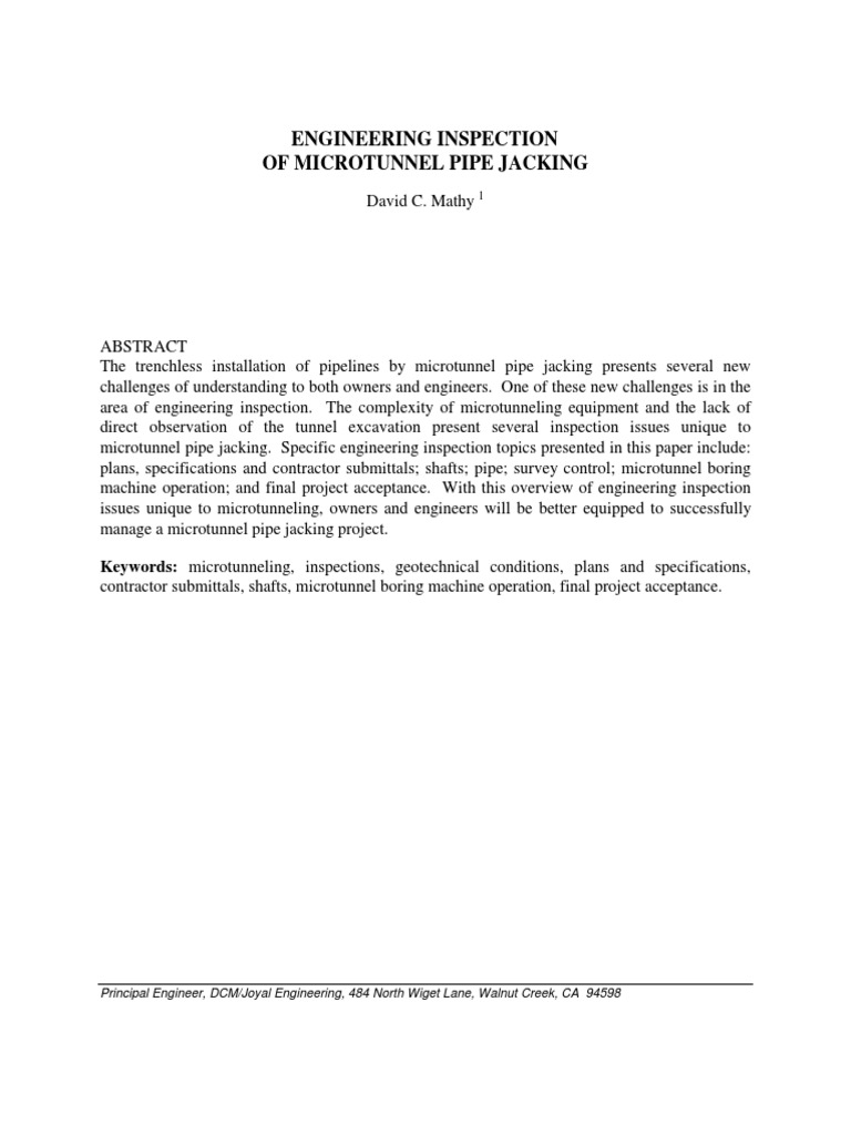 Engineering Inspection of Microtunnel Pipe Jacking | Download Free PDF | Plumbing | Tunnel