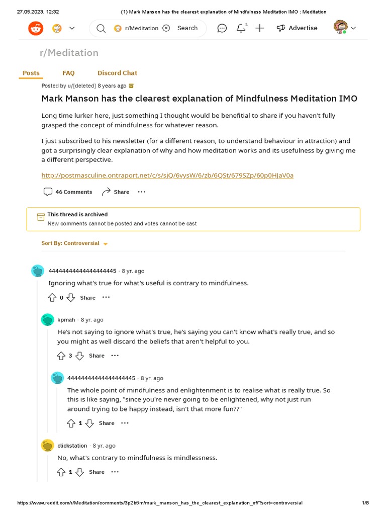 Mark Manson Has The Clearest Explanation of Mindfulness Meditation IMO ... Mark Manson Has The Clearest Explanation of Mindfulness Meditation IMO ...