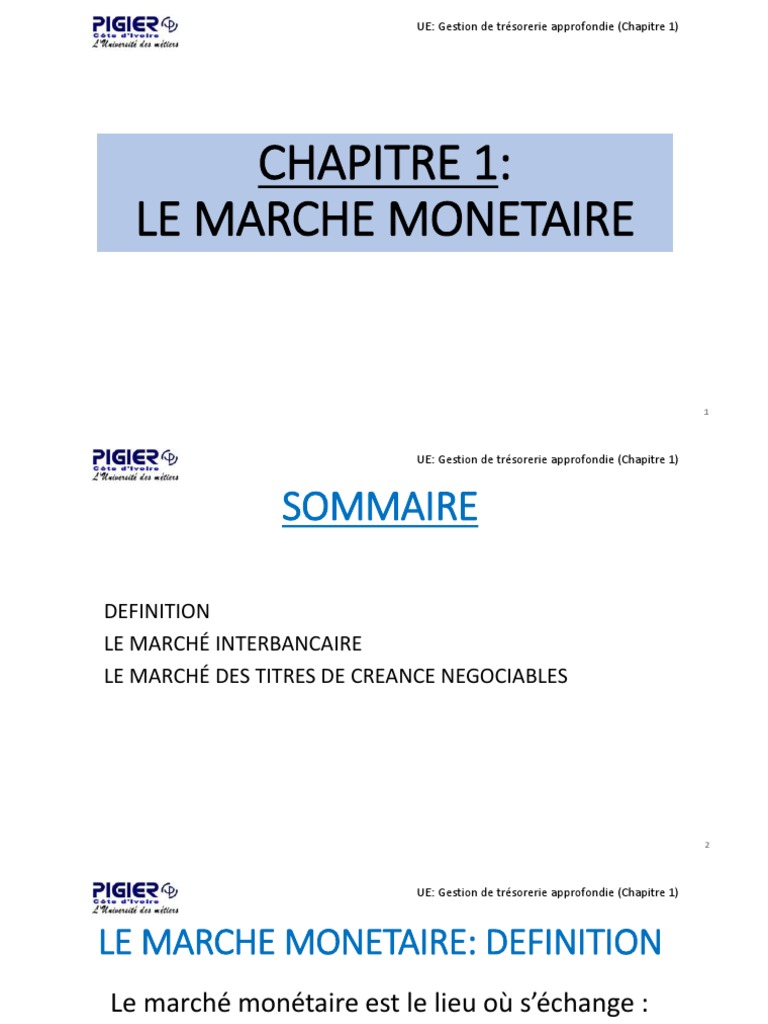 Partie1-Chapitre 1 Le Marche Monetaire (A Visionner) | PDF | Marché ...