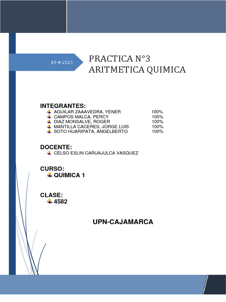 Práctica N°3 - Aritmética Química | PDF | Compuestos químicos | Química