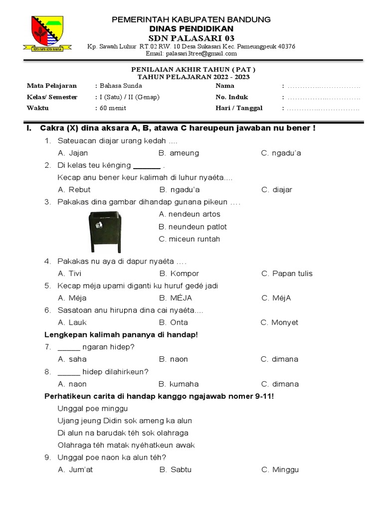 Soal Sunda Kelas 1 | PDF