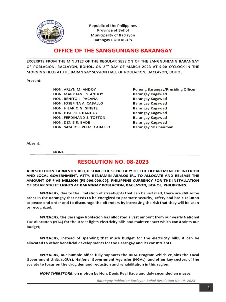 Reso 08 - Requesting Dilg Secretary | PDF | Government