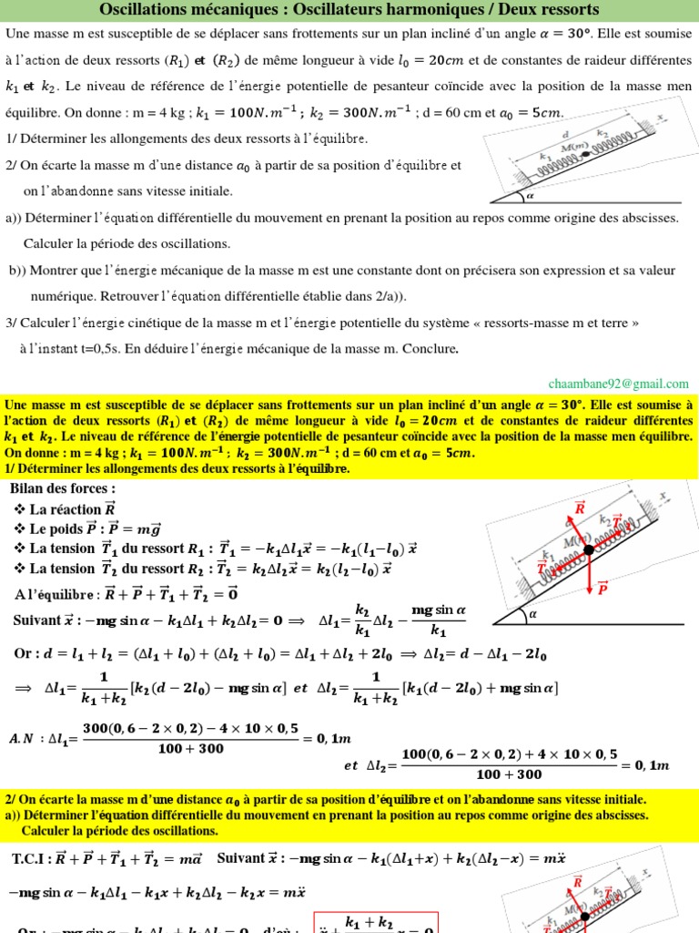 EXercice 9 (Deux Ressorts en Mouvement Sur Un Plan Incliné) | PDF