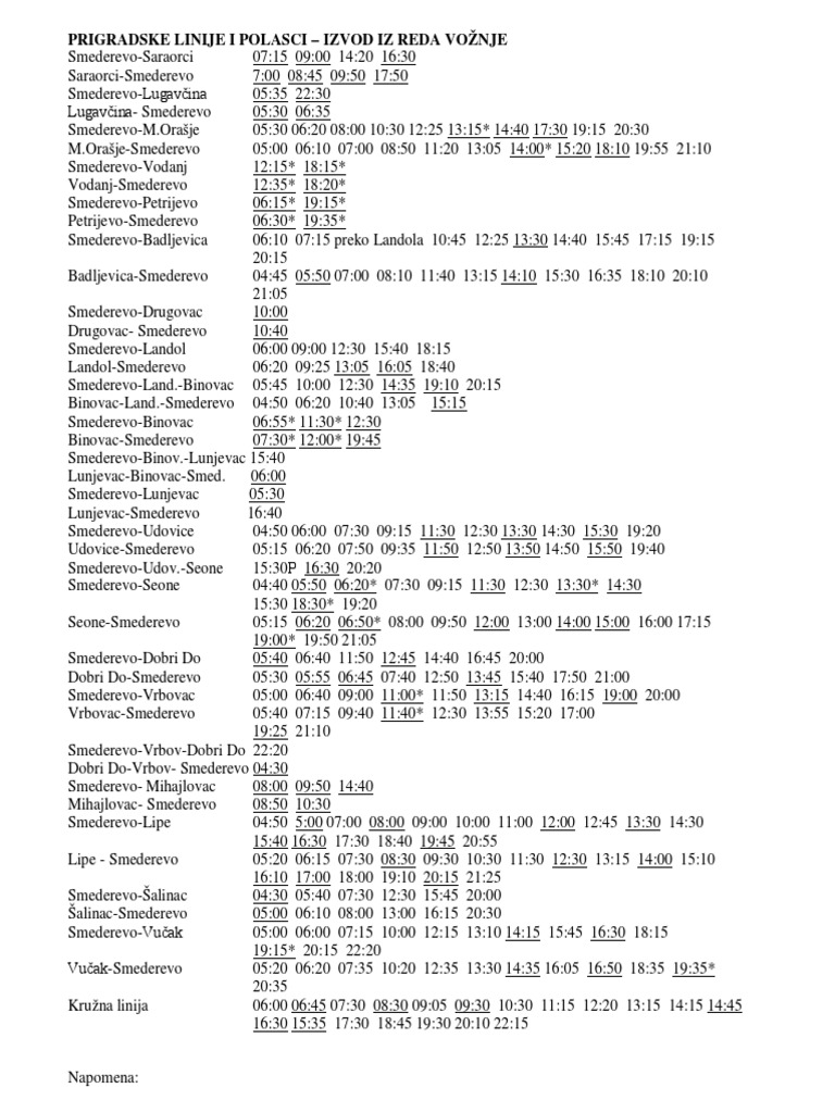 Red Voznje Prigrad | PDF