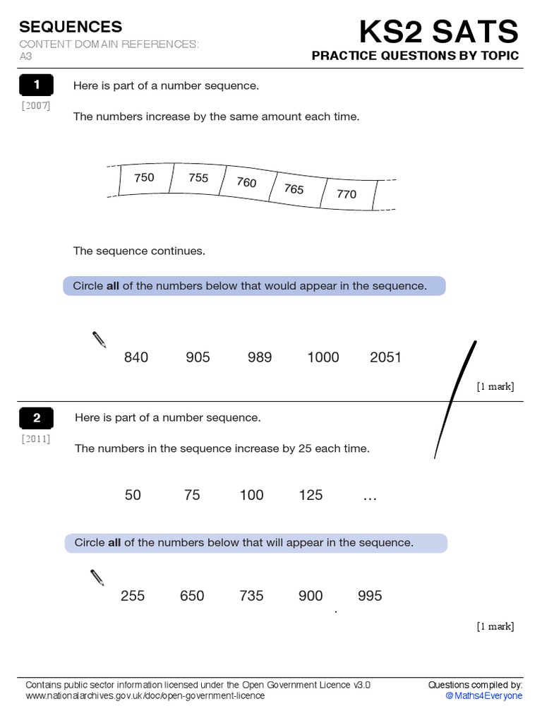 Edited Sequences 1 Ks2 Sats Questions 30047 | Download Free PDF | Mathematics | Elementary ...