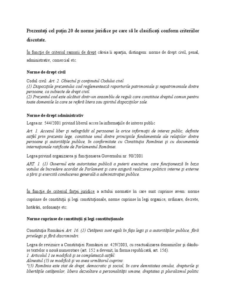 Norme Juridice, Clasificare, Exemple | PDF