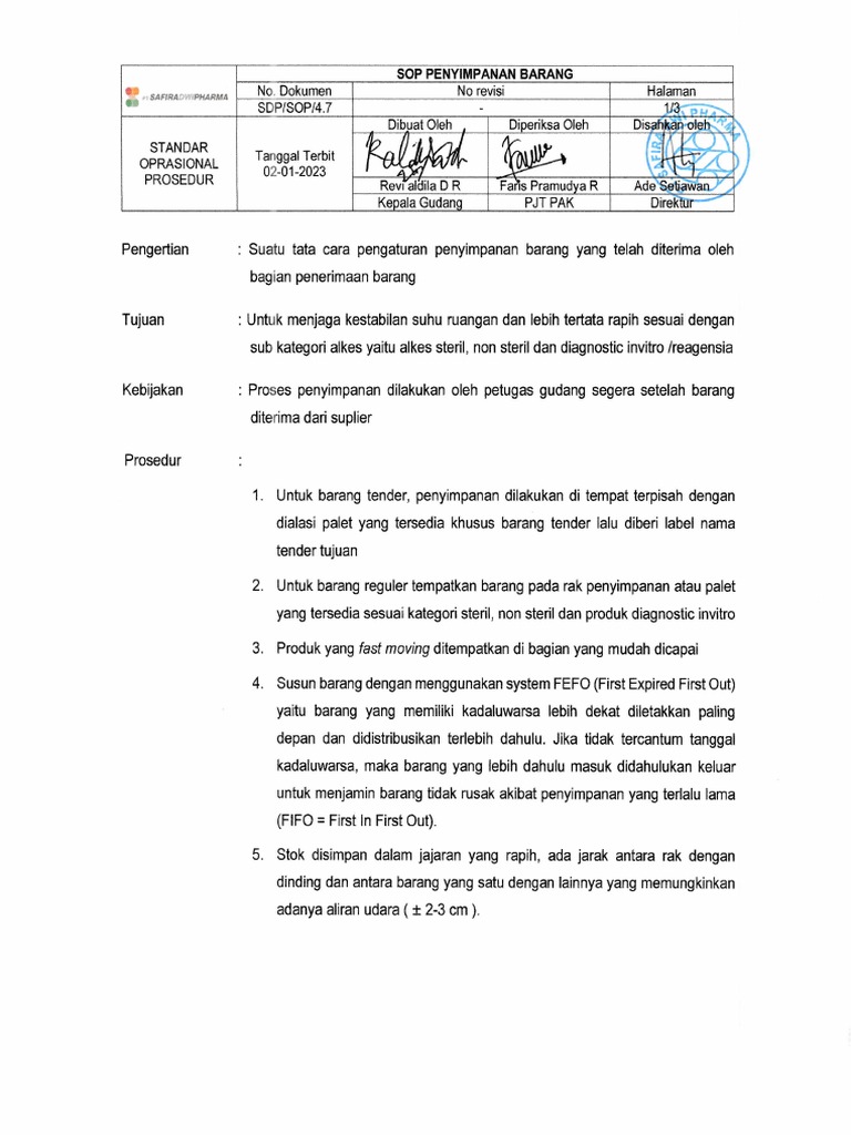 4.7 SOP Penyimpanan Barang | PDF