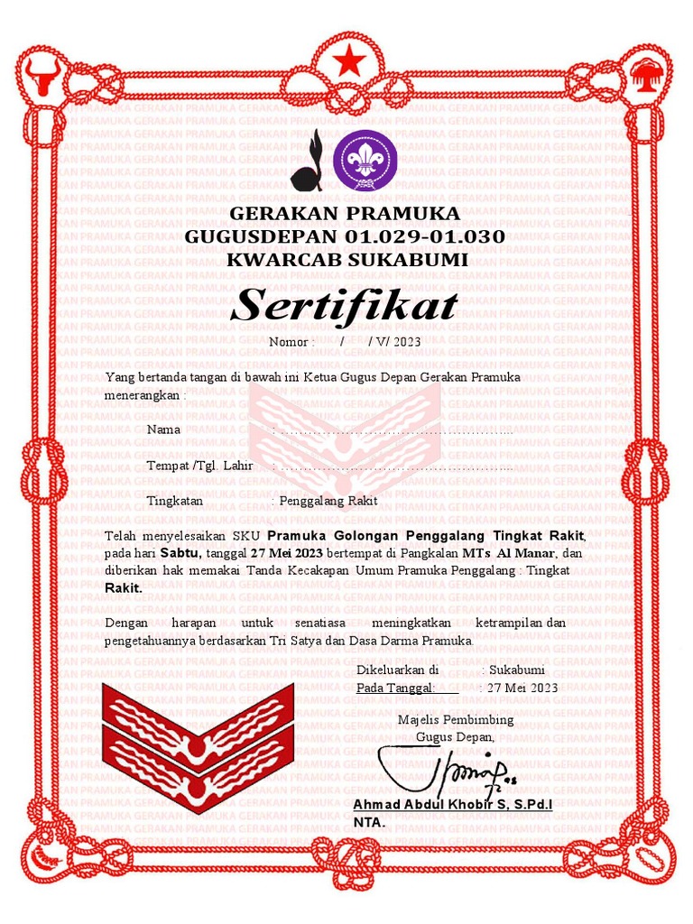 Sertifikat SKU Penggalang Rakit 2023 | PDF