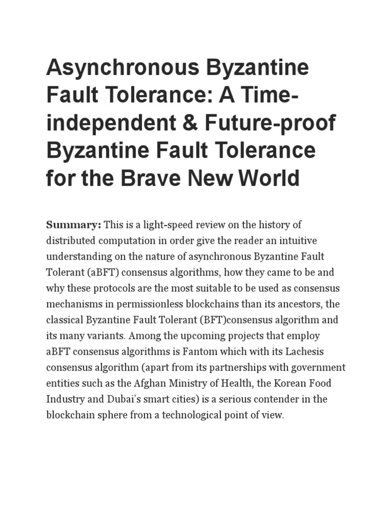Asynchronous Byzantine Fault Tolerant Systems | PDF | Distributed ...