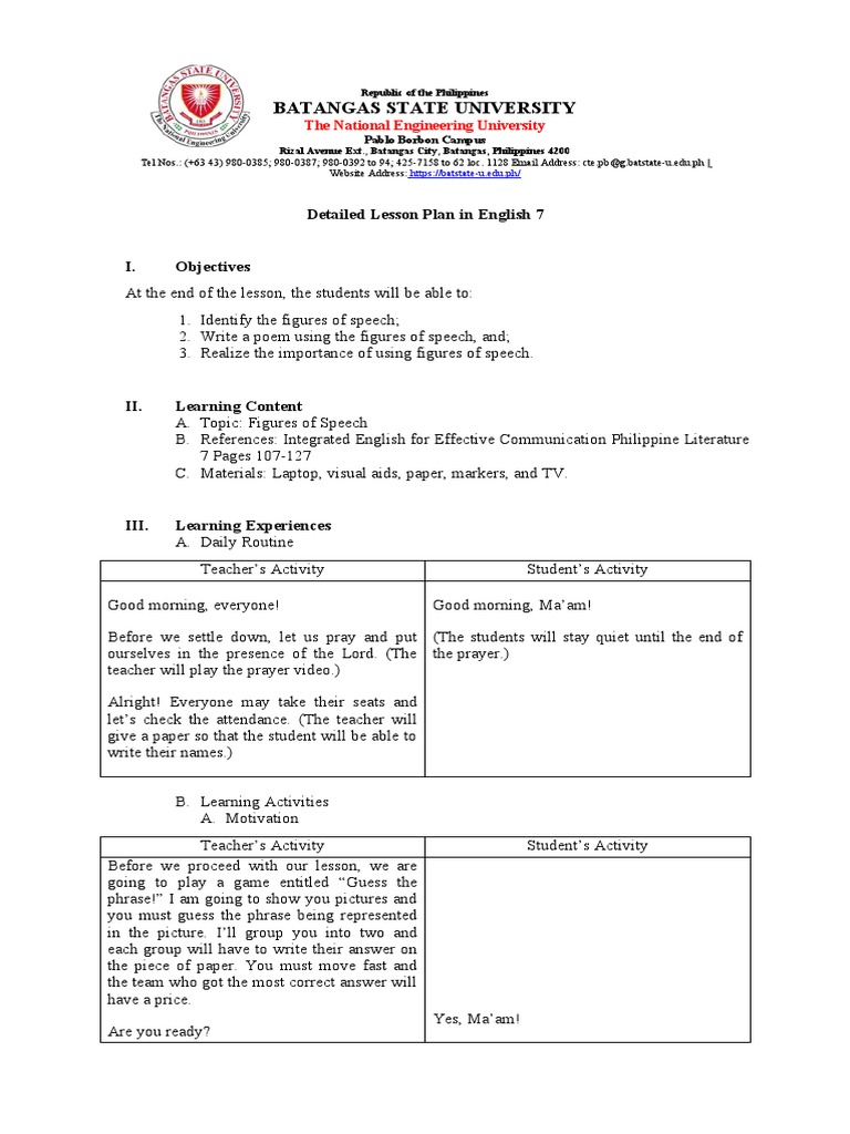 Lesson Plan | PDF | Metaphor | Linguistics