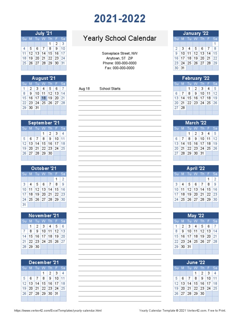 Yearly School Calendar | PDF