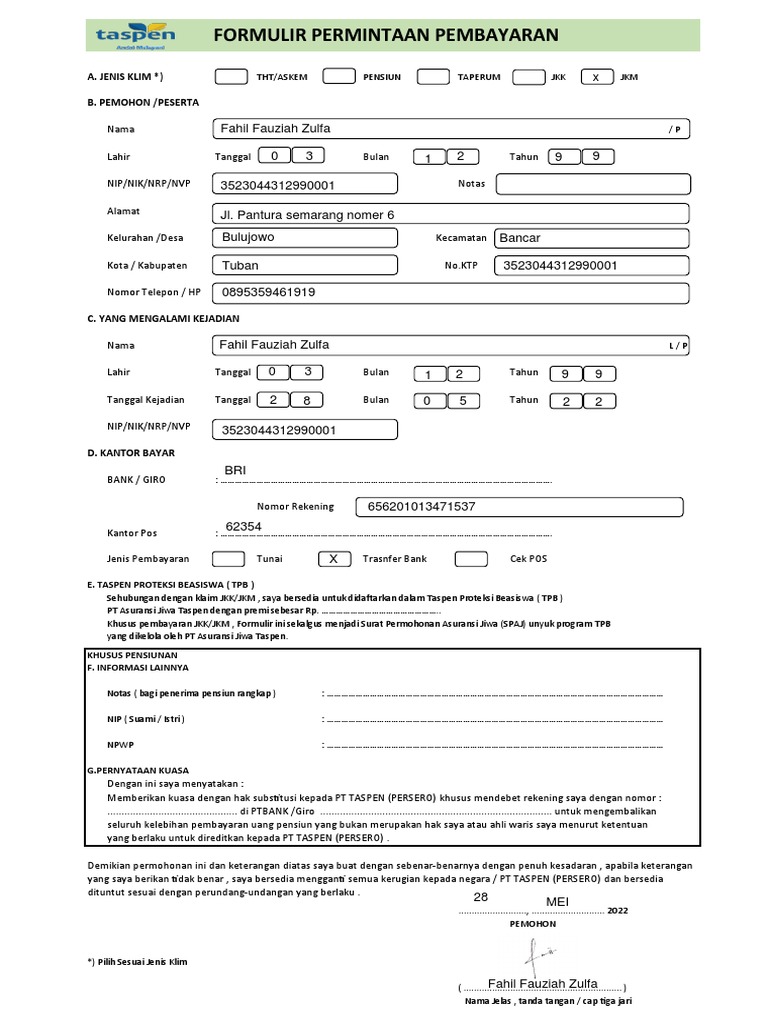 1 Formulir Permintaan Pembayaran | PDF