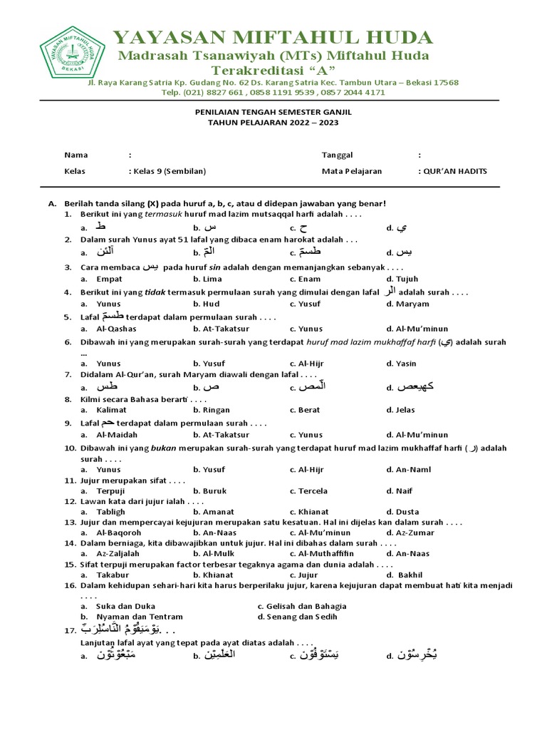 Soal QH Kelas 9 | PDF