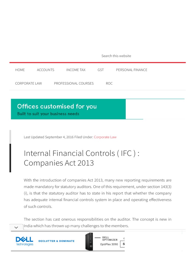 Internal Financial Controls (IFC) - Companies Act 2013 | PDF | Internal Control | Audit