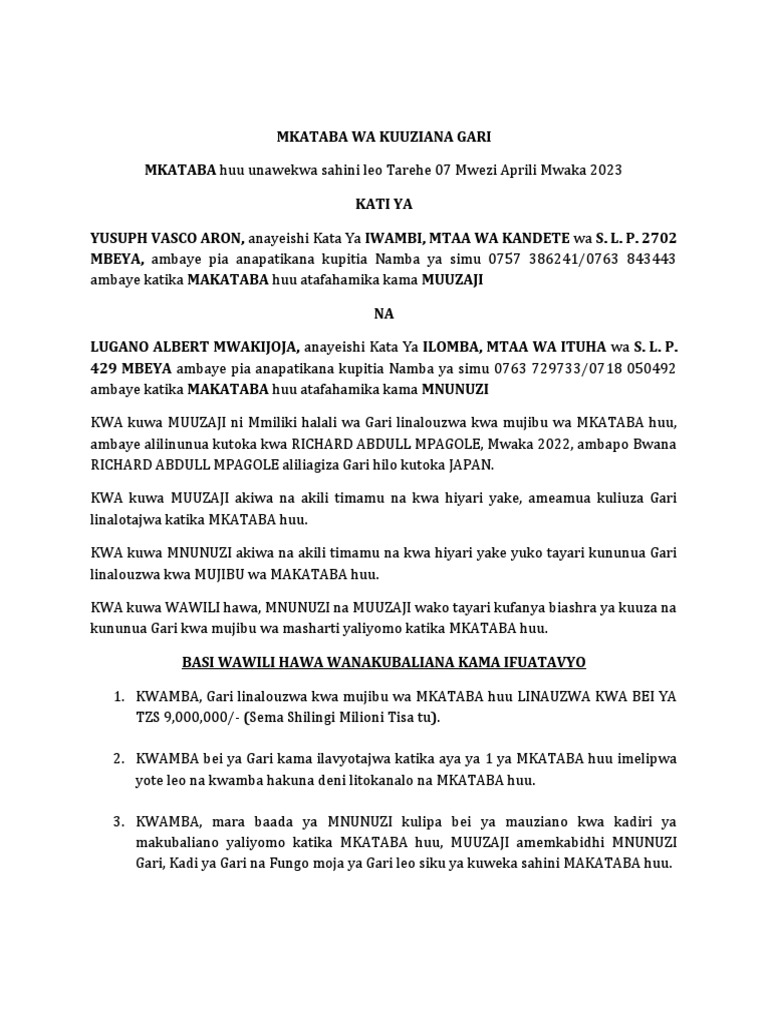 Mkataba Wa Gari | PDF