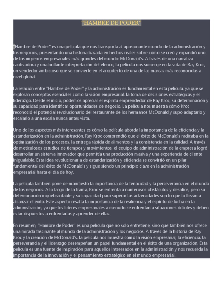 Hambre de Poder | PDF | Mc Donald's | Liderazgo