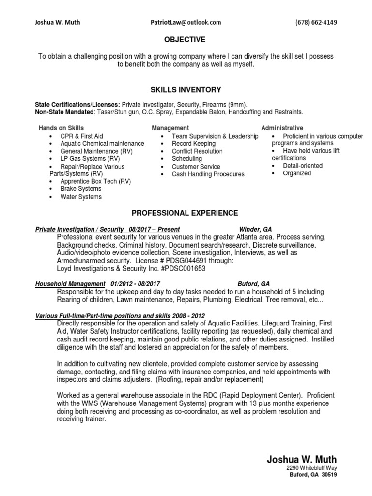 Resume Joshua W | PDF | Emergency Services | Securities