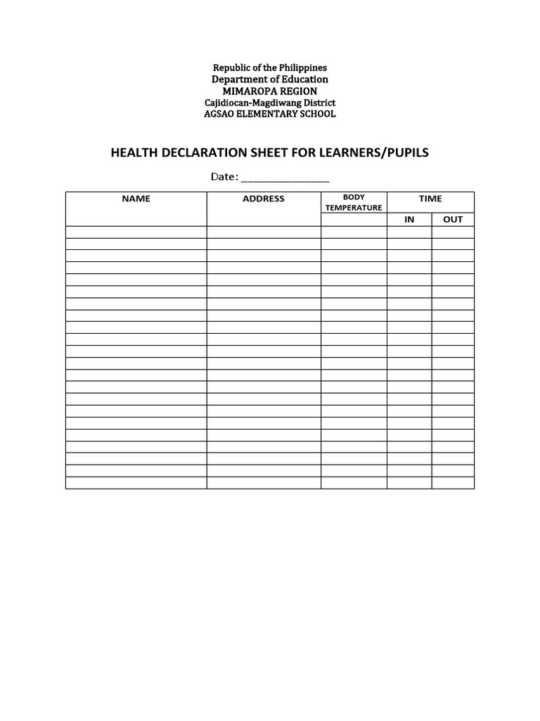 Health Declaration in School | PDF