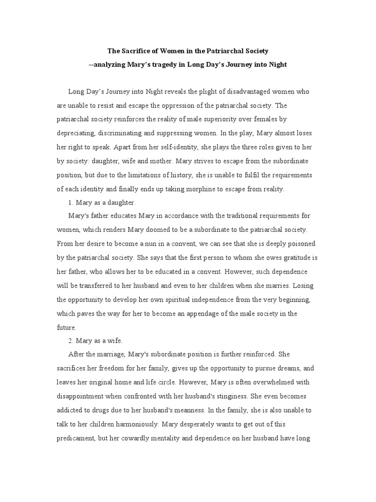 The Sacrifice of Women in The Patriarchal Society - Analyzing Mary's ...
