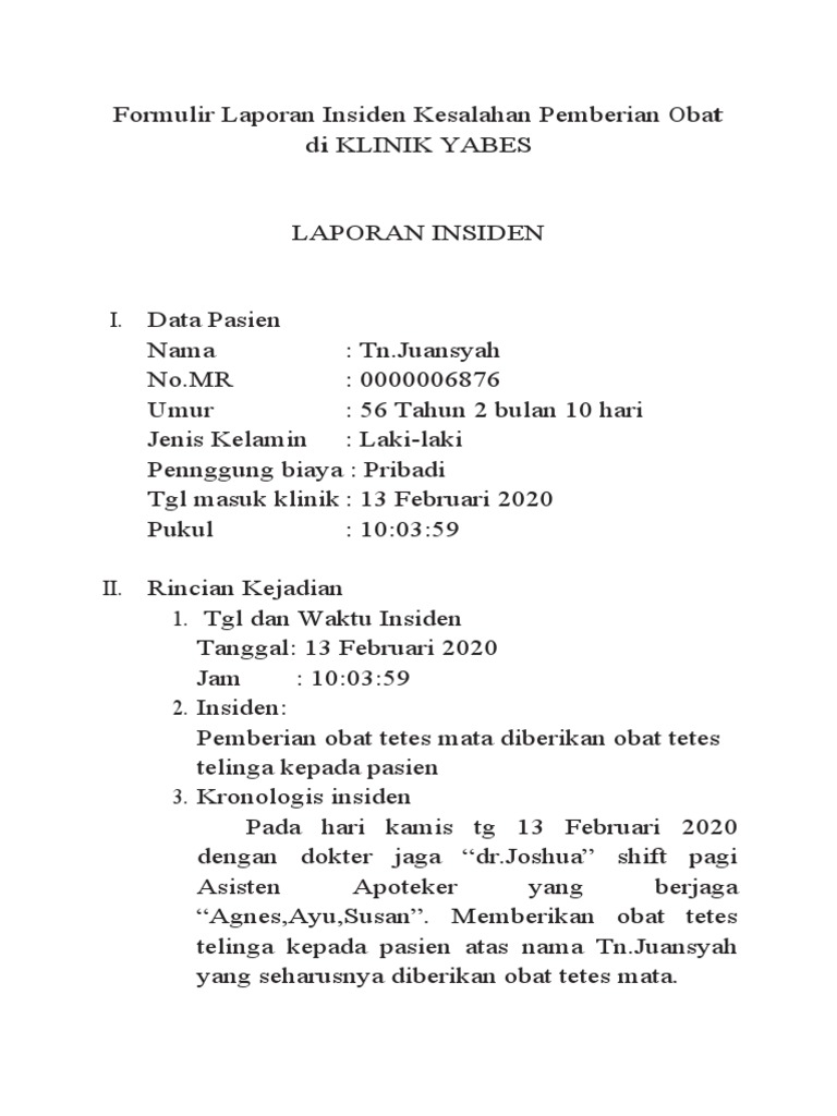 Laporan Insiden Kesalahan | PDF | Pengembangan Diri | Kesehatan Holistik