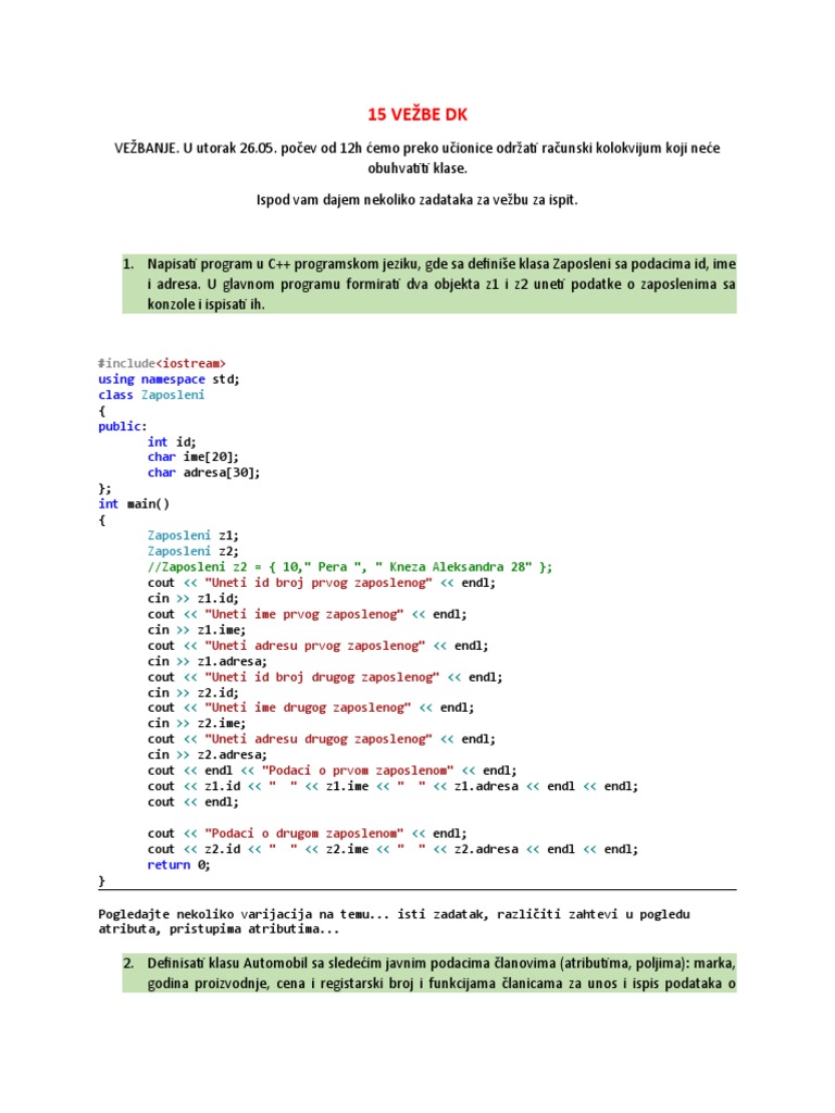 15 Vezbe C++ DK | PDF