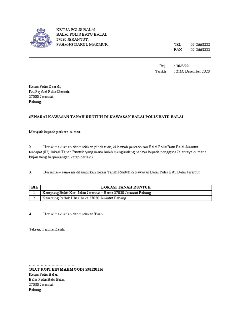 Surat Tanah Runtuh | PDF