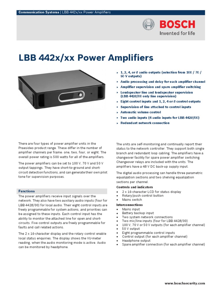 Bosch Conferencing and Public Address Systems - LBB 4422-10 Data Sheet ...