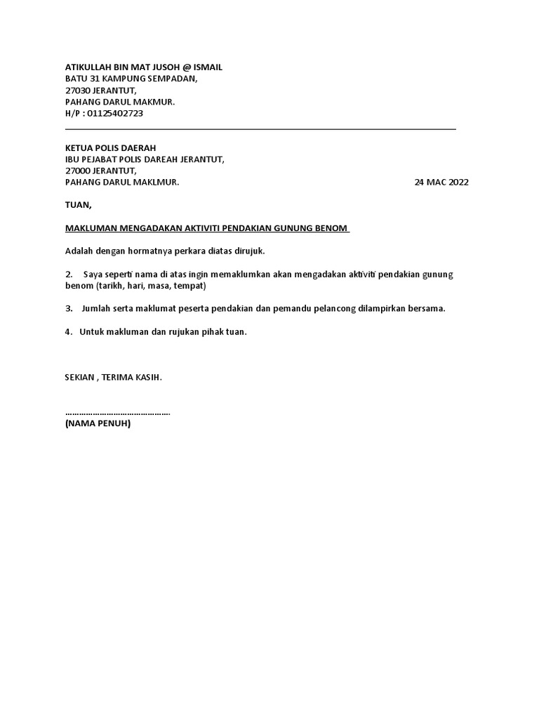 Contoh Surat Pendakian | PDF