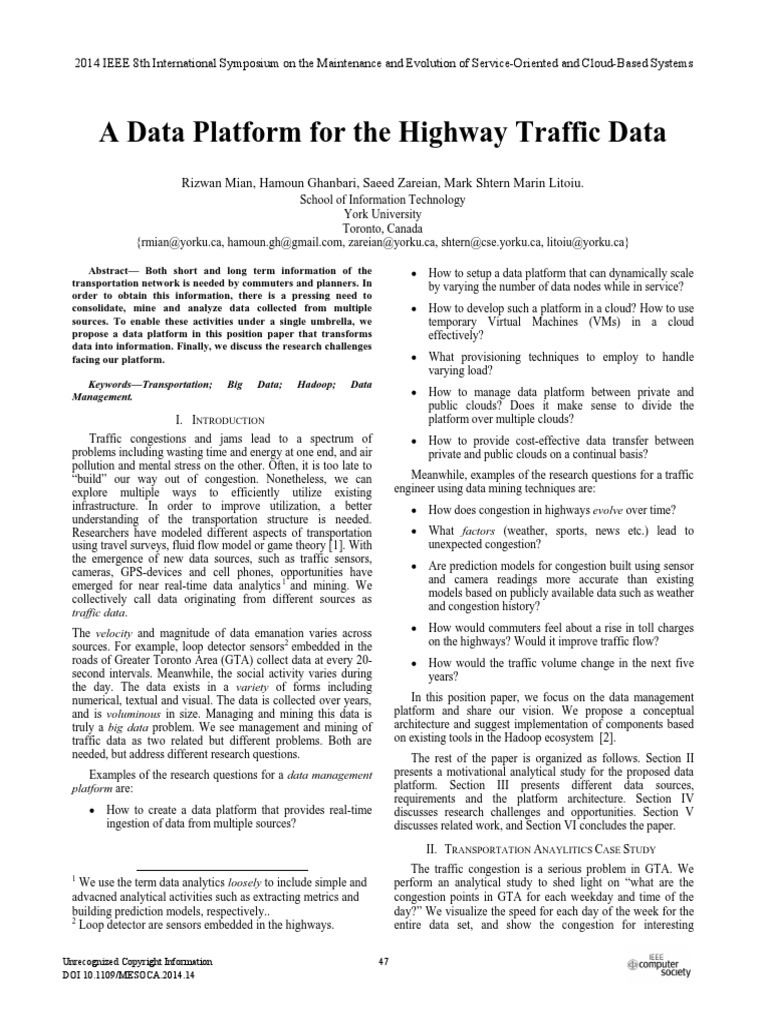 A Data Platform For The Highway Traffic Data | PDF A Data Platform For The Highway Traffic Data | PDF